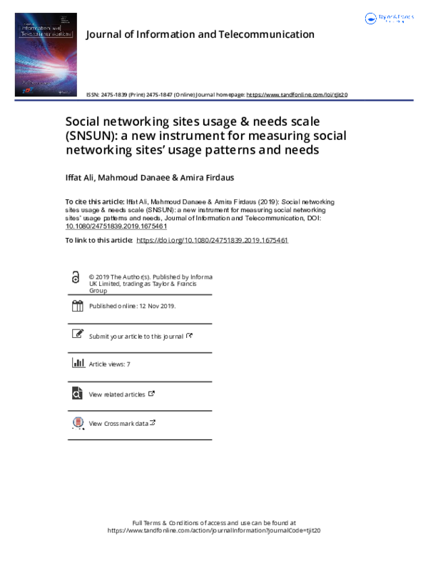 (PDF) Social networking sites usage needs scale (SNSUN): a new ...