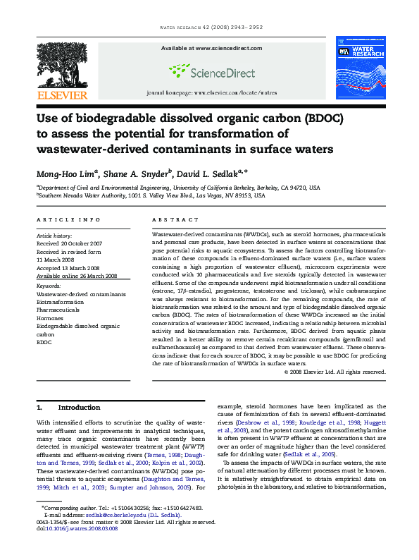 (PDF) Use of Biodegradable Dissolved Organic Carbon to Assess Treatment Process Performance in ...