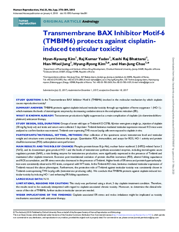 (PDF) Transmembrane BAX Inhibitor Motif-6 (TMBIM6) protects against ...