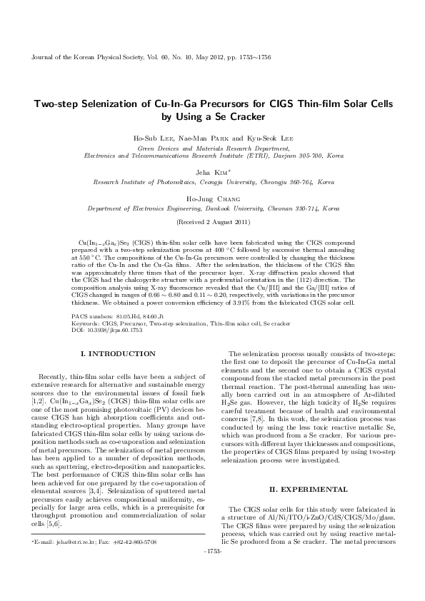 (PDF) Two-step selenization of Cu-In-Ga precursors for CIGS thin-film ...
