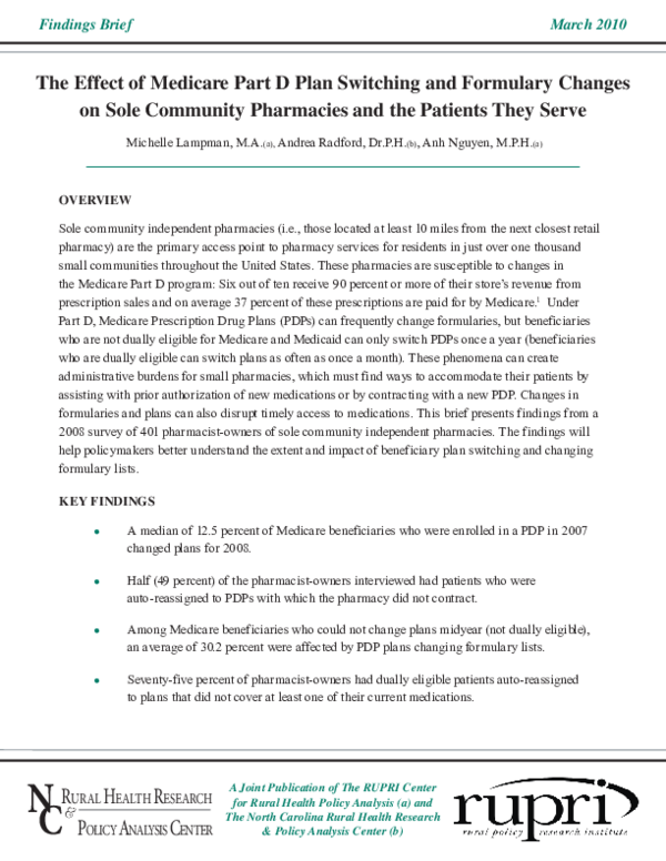 (PDF) The Effect of Medicare Part D Plan Switching and Formulary ...