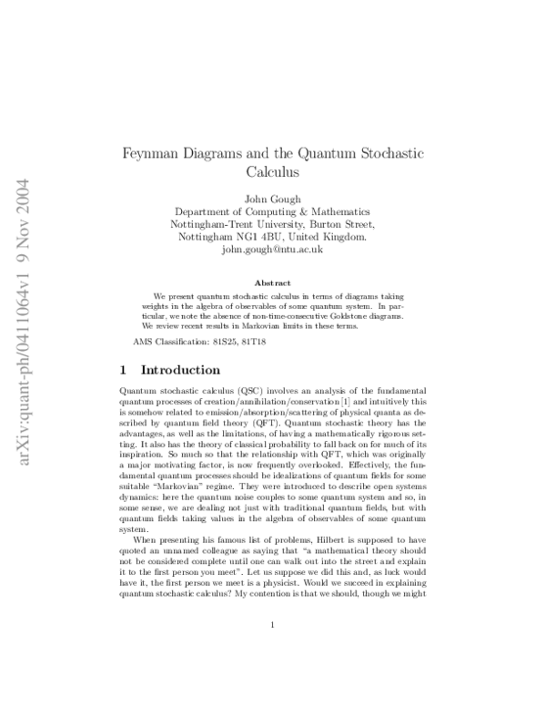 (PDF) Feynman diagrams and the quantum stochastic calculus
