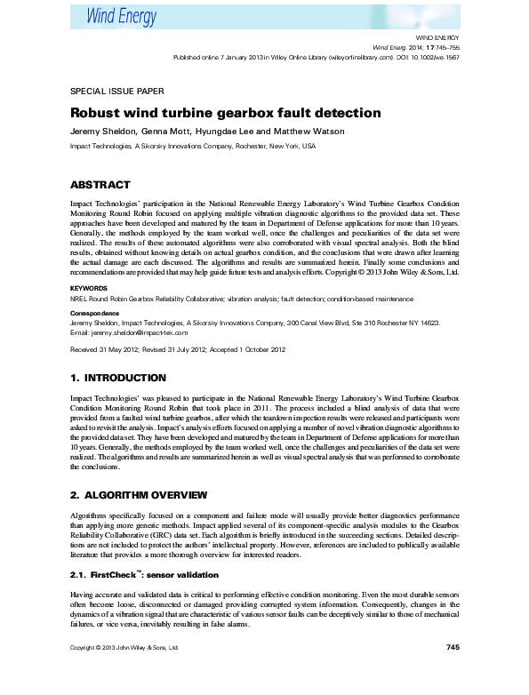 Pdf Robust Wind Turbine Gearbox Fault Detection