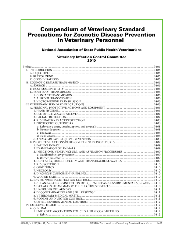 (PDF) Compendium of Veterinary Standard Precautions for Zoonotic ...