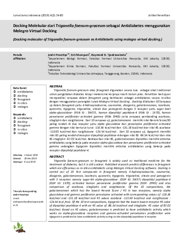 (PDF) Docking Molekular dari Trigonella foenum-graceum sebagai ...