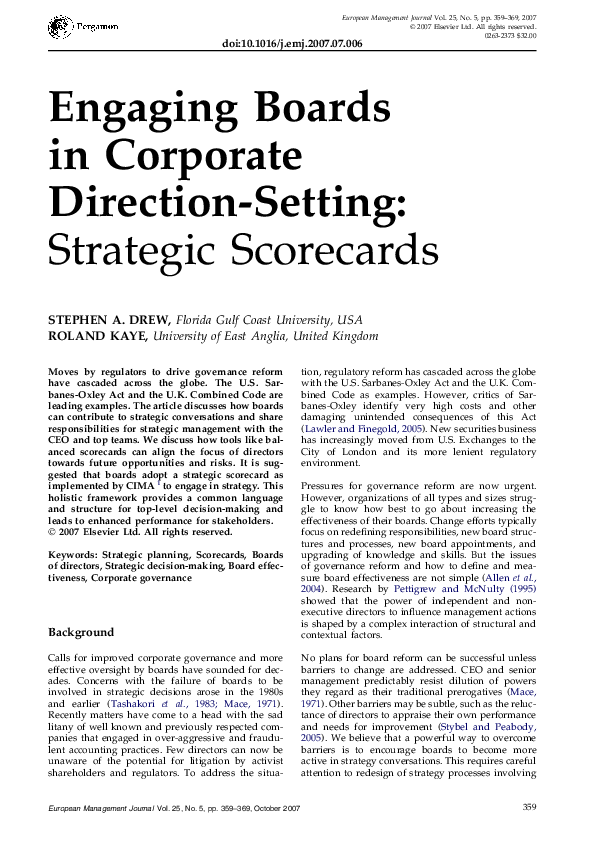 (PDF) Engaging Boards in Corporate Direction-Setting