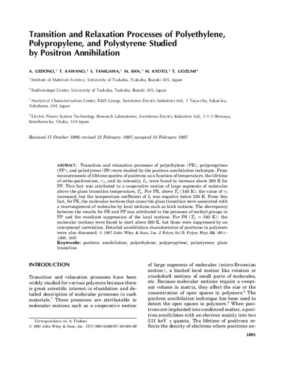(PDF) Transition and relaxation processes of polyethylene ...