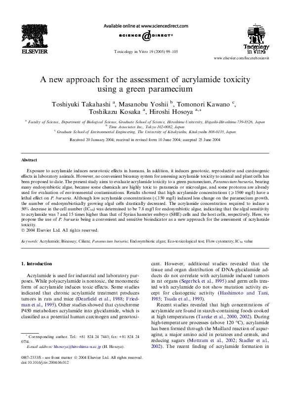 (PDF) A new approach for the assessment of acrylamide toxicity using a ...