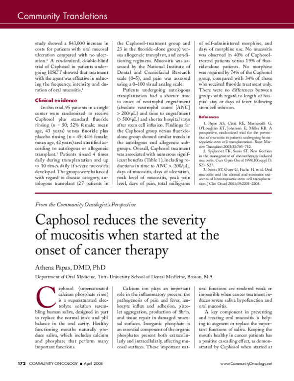 (PDF) Caphosol reduces the severity of mucositis when started at the ...