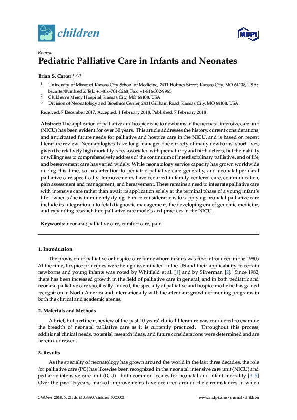 (PDF) Pediatric Palliative Care in Infants and Neonates
