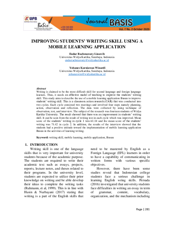 (PDF) Improving Students’ Writing Skill Using a Mobile Learning Application