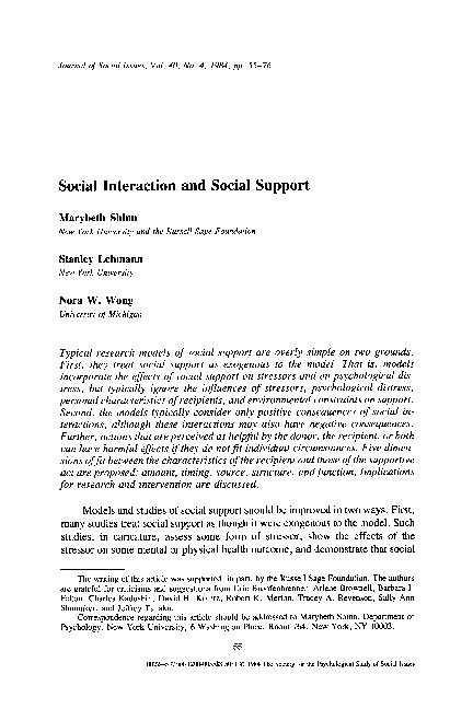 (PDF) Social Interaction and Social Support