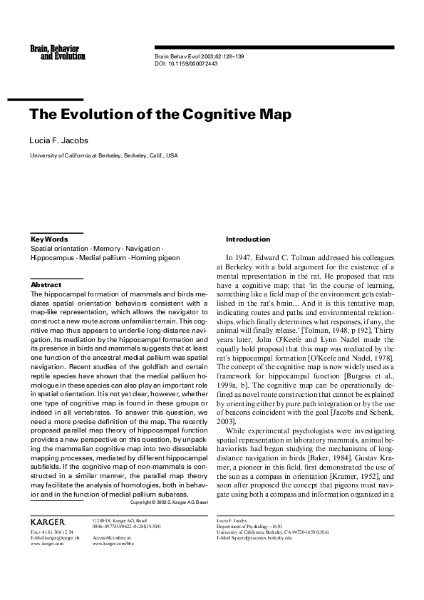 (PDF) The evolution of the cognitive map