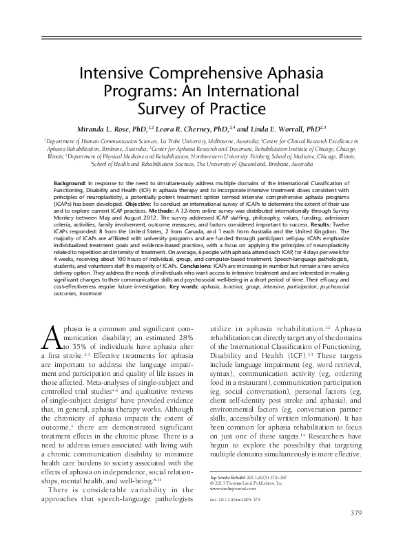 (PDF) Intensive Comprehensive Aphasia Programs: An International Survey ...