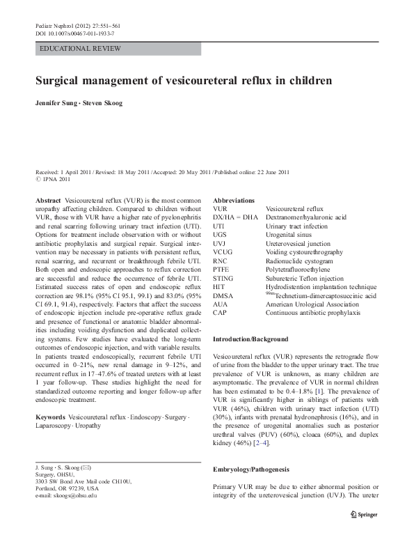 (PDF) Surgical management of vesicoureteral reflux in children