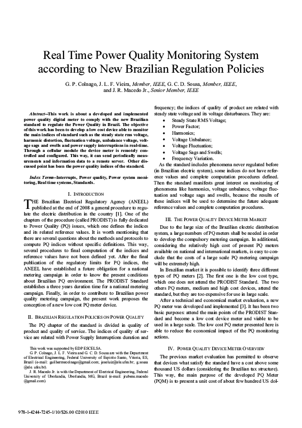 (PDF) Real time power quality monitoring system according to New Brazilian regulation policies