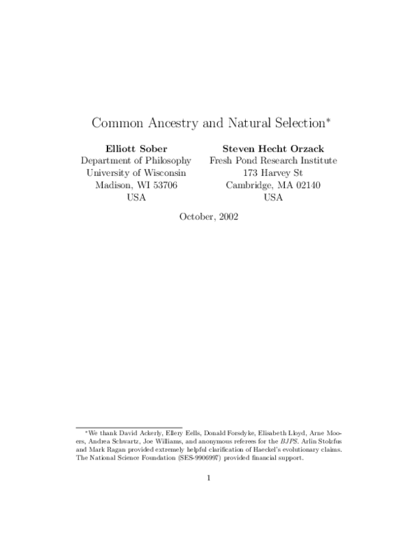 (PDF) Common Ancestry and Natural Selection