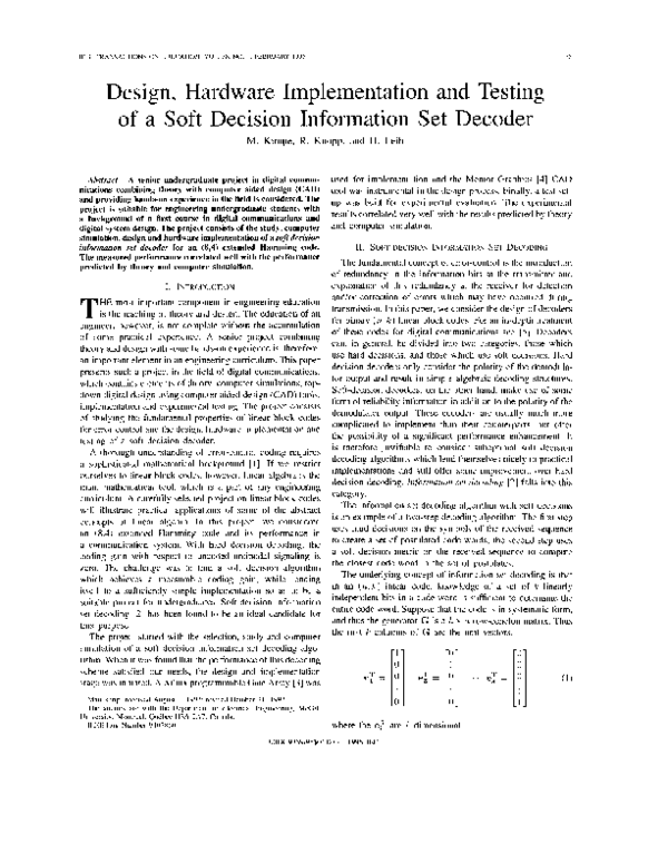 (PDF) Design, hardware implementation and testing of a soft decision ...