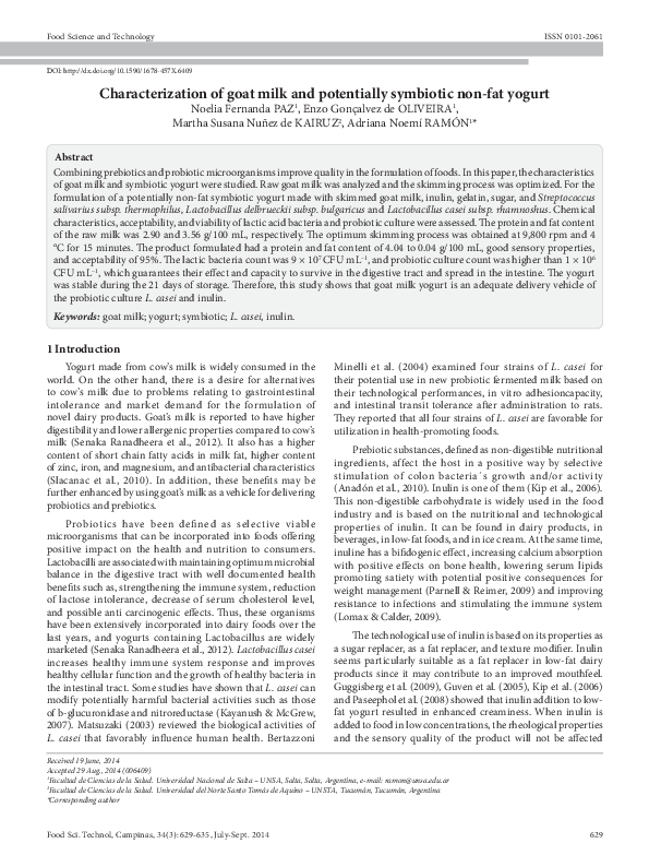 (PDF) Characterization of goat milk and potentially symbiotic non-fat ...