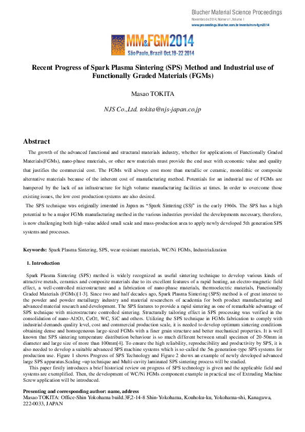 (PDF) Recent Progress of Spark Plasma Sintering (SPS) Method and ...
