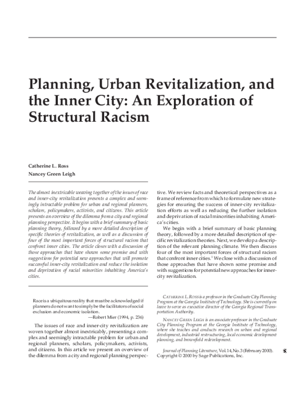 (PDF) Planning, Urban Revitalization, and the Inner City: An ...
