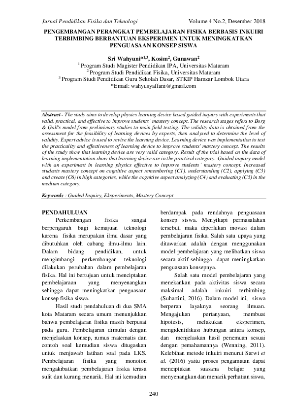 (PDF) Pengembangan Perangkat Pembelajaran Fisika Berbasis Inkuiri Terbimbing Berbantuan ...