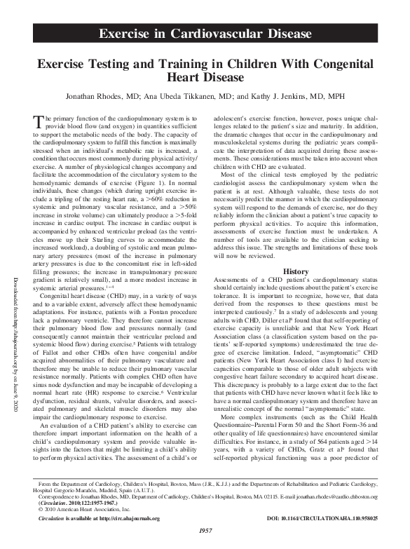 (PDF) Exercise Testing and Training in Children With Congenital Heart ...
