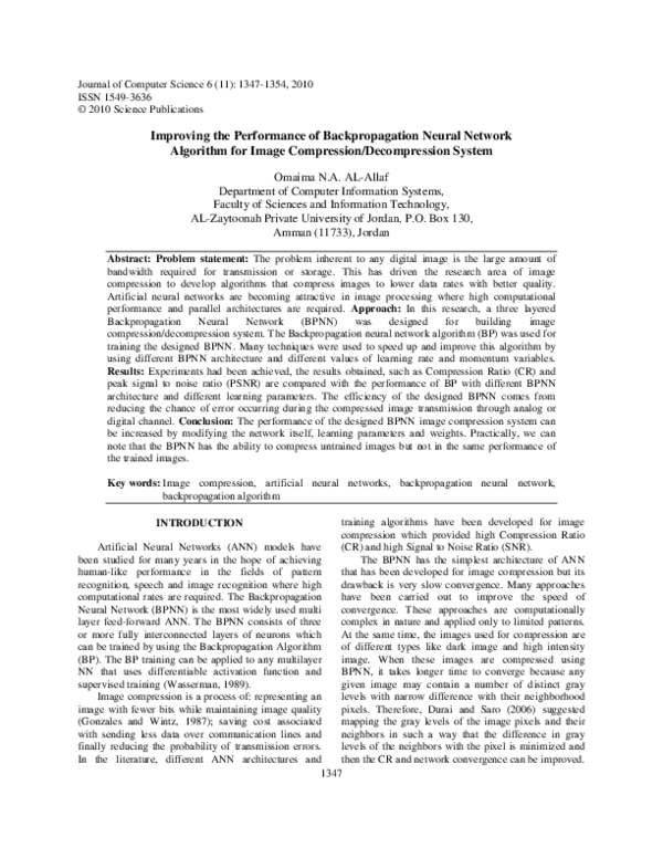 (PDF) Improving the Performance of Backpropagation Neural Network Algorithm for Image ...