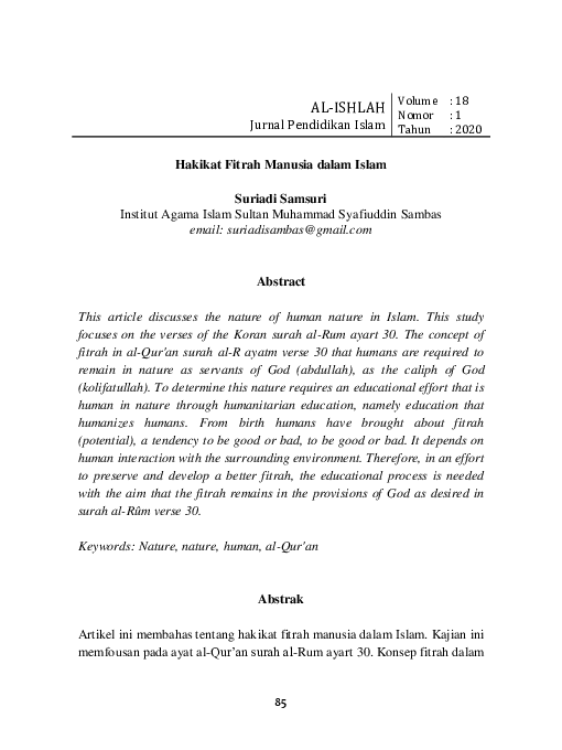 (PDF) Hakikat Fitrah Manusia dalam Islam