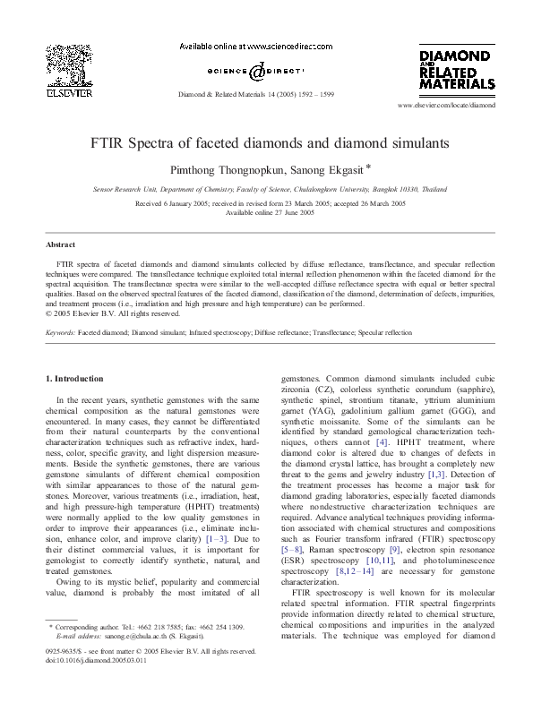 (PDF) FTIR Spectra of faceted diamonds and diamond simulants
