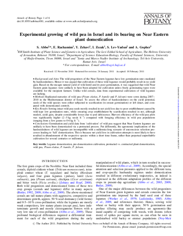 (PDF) Experimental growing of wild pea in Israel and its bearing on ...