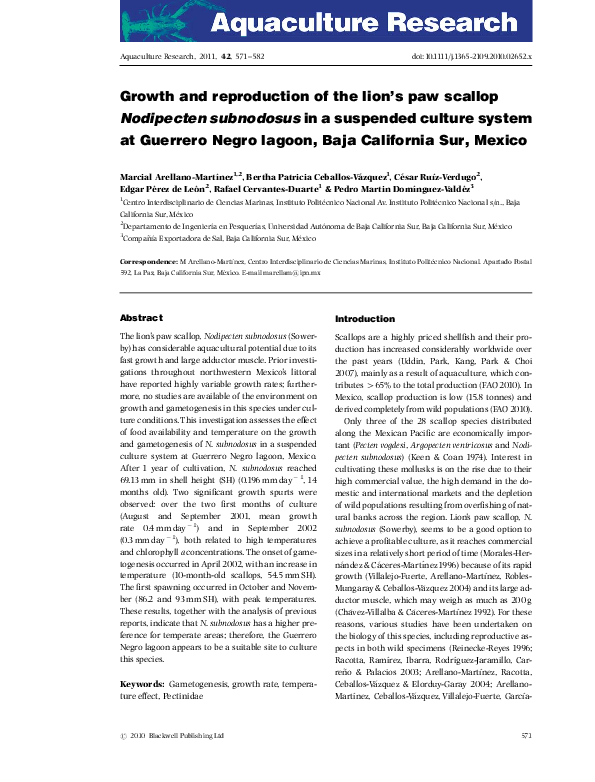 (PDF) Growth and reproduction of the lion's paw scallop Nodipecten ...