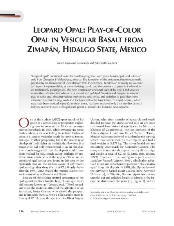 (PDF) Leopard Opal: Play-of-Color Opal in Vesicular Basalt from Zimapán ...