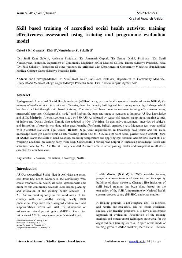 (PDF) Skill based training of accredited social health activists ...