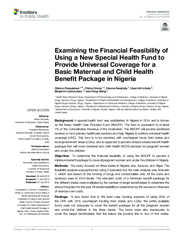 (PDF) Examining the Financial Feasibility of Using a New Special Health ...