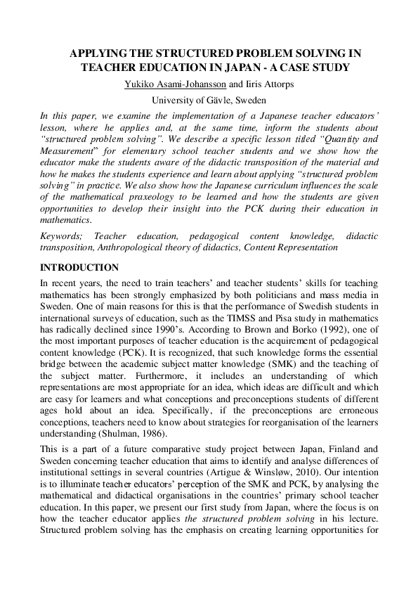 (PDF) Applying The Stryctured Problem Solving In Teacher Education In ...