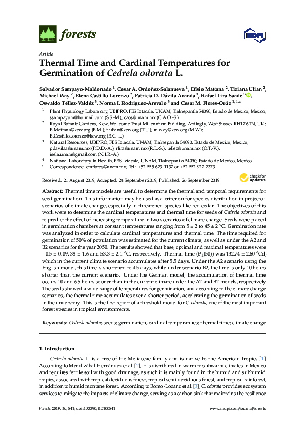 (PDF) Thermal Time and Cardinal Temperatures for Germination of Cedrela ...