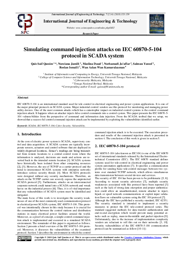 (PDF) Simulating command injection attacks on IEC 60870-5-104 protocol in SCADA system ...
