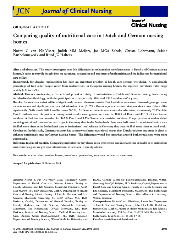 (PDF) Nutritional Care Quality in Dutch and German Nursing Homes