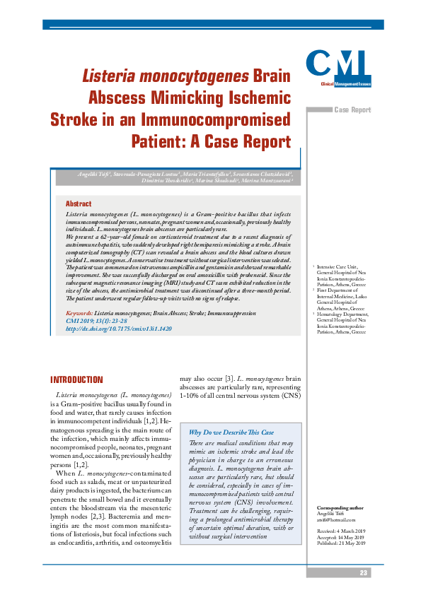 (PDF) Listeria monocytogenes Brain Abscess Mimicking Ischemic Stroke in ...