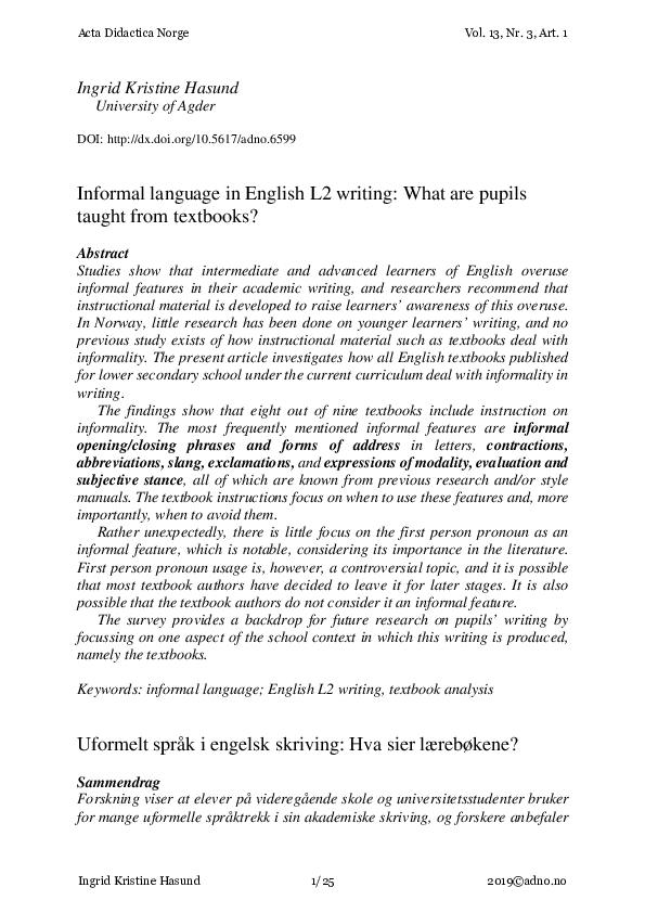 (PDF) Informal language in English L2 writing: What are pupils taught ...
