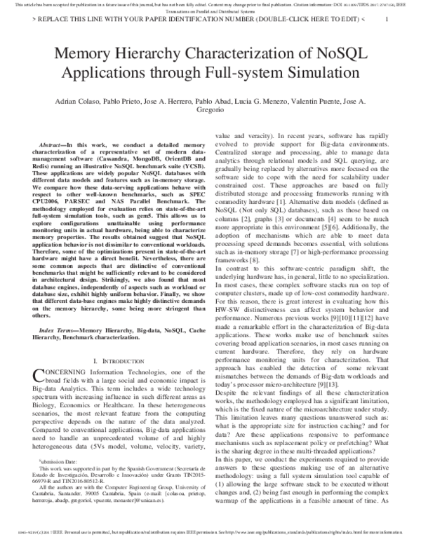 (PDF) Memory Hierarchy Characterization of NoSQL Applications through Full-System Simulation
