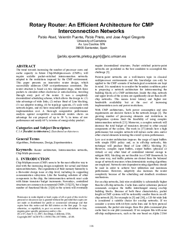 (PDF) Rotary router: an efficient architecture for CMP interconnection networks