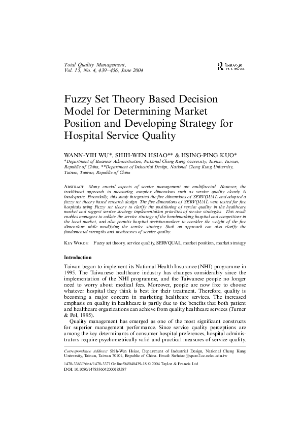 (PDF) Fuzzy Set Theory Based Decision Model for Determining Market Position and Developing ...