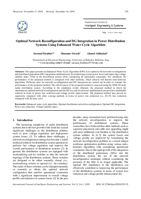 Pdf Optimal Network Reconfiguration And Dg Integration In Power