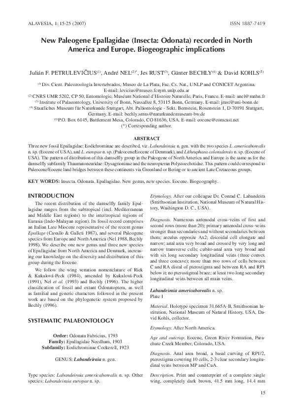 (PDF) New Paleogene Epallagidae (Insecta: Odonata) recorded in North ...