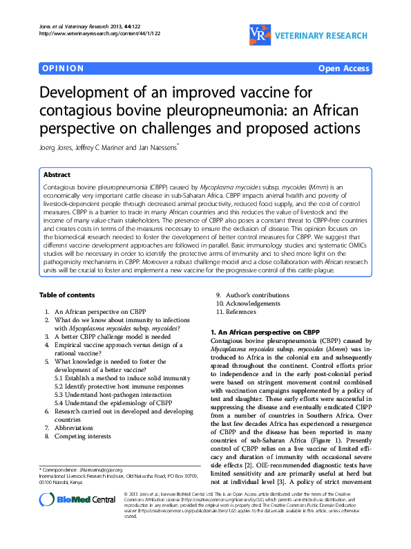 (PDF) Development of an improved vaccine for contagious bovine ...