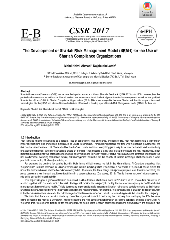 (PDF) The Development of Shariah Risk Management Model (SRM-i) for the ...