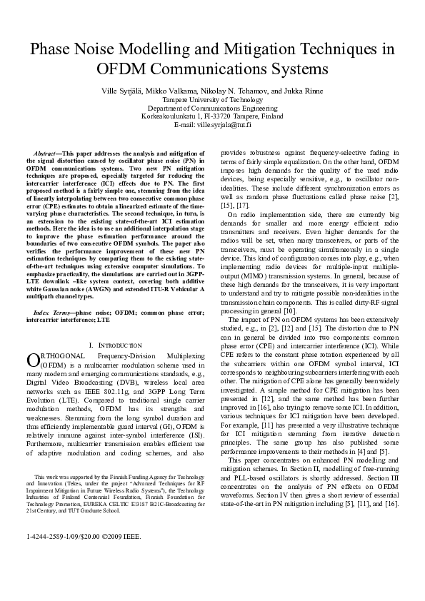(PDF) Phase noise modelling and mitigation techniques in ofdm ...