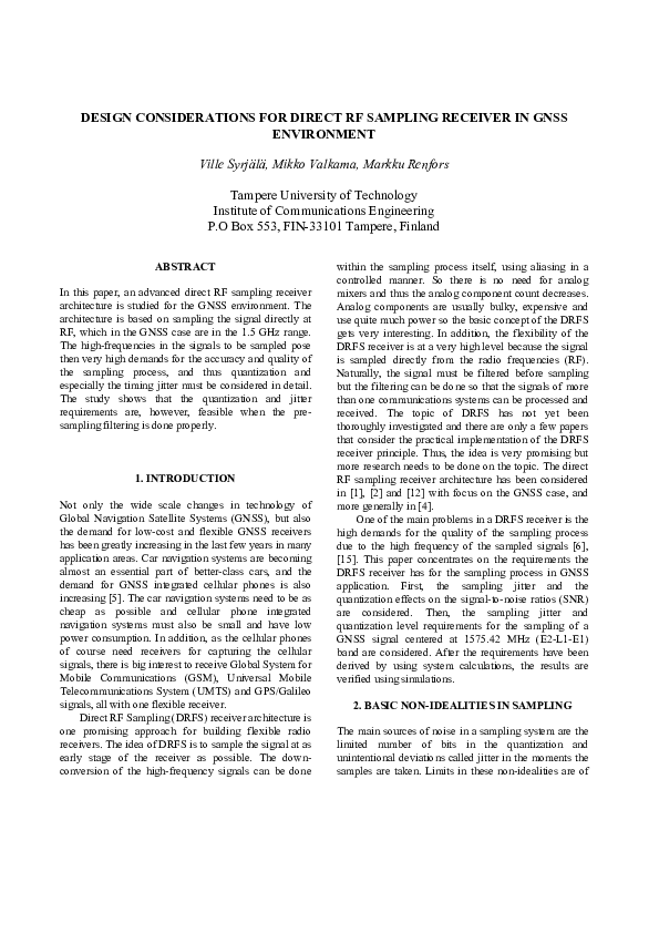 (PDF) Design considerations for direct RF sampling receiver in GNSS ...